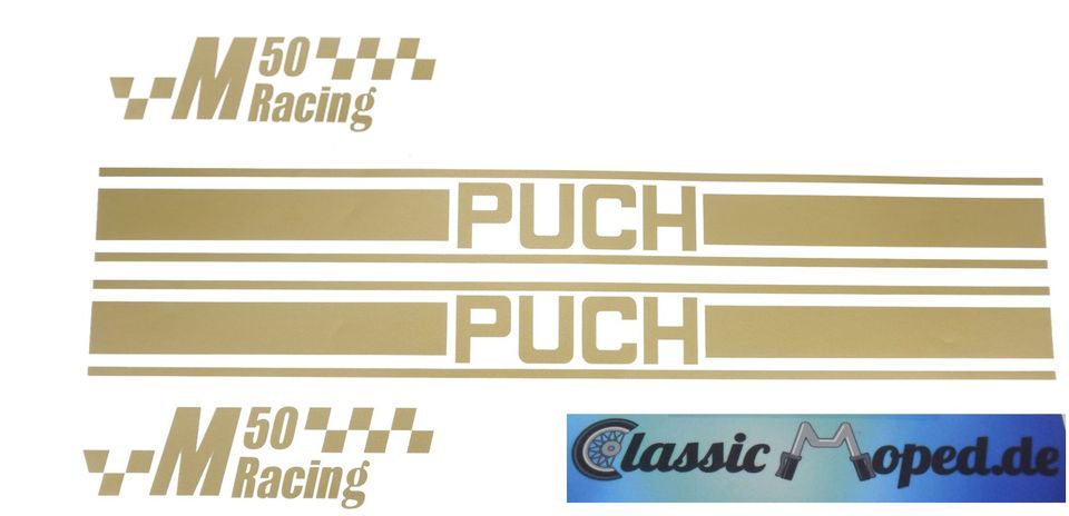 Puch M50 Racing Aufkleber Satz Decor Tank Seitendeckel GOLD NEU ...